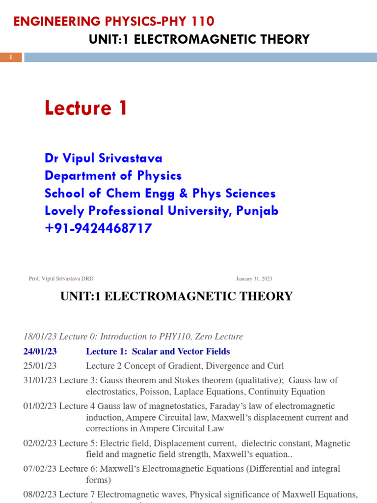 PHY110Unit1Lecture 1 | PDF | Euclidean Vector | Magnetic Field