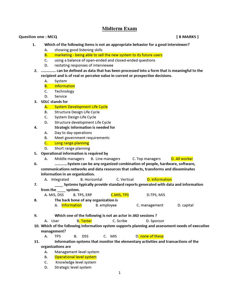Midterm Exam Model Answer | PDF | System | Information