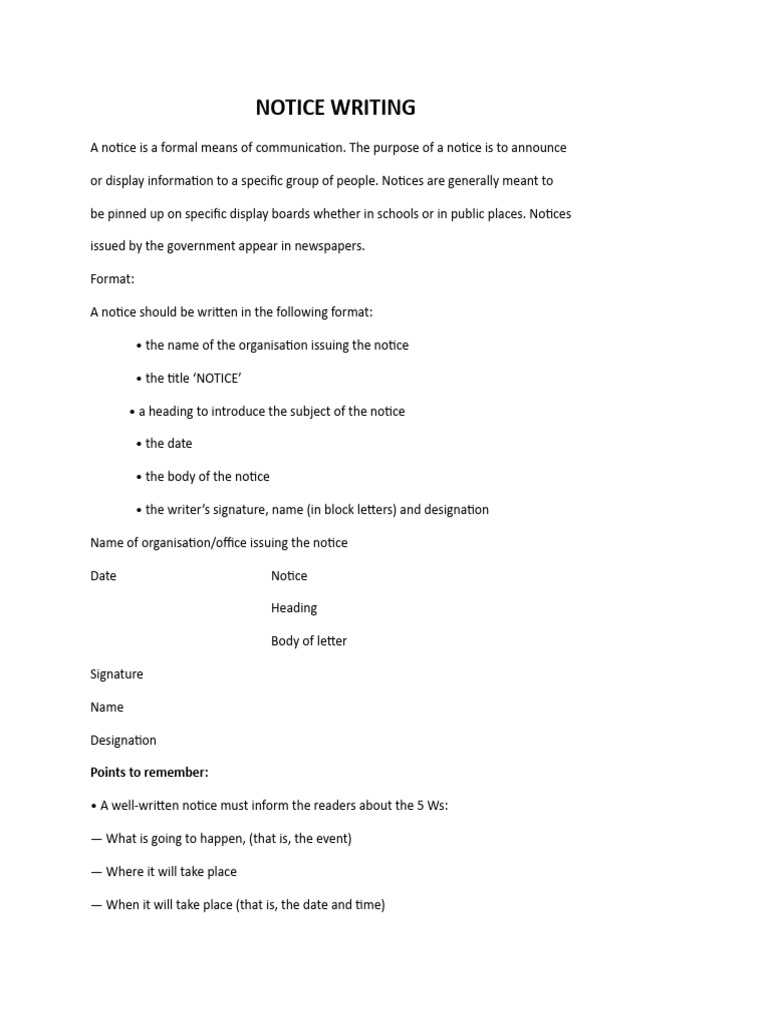 Notice, Paragraph, and Report Writing Guide | PDF | Paragraph | Information