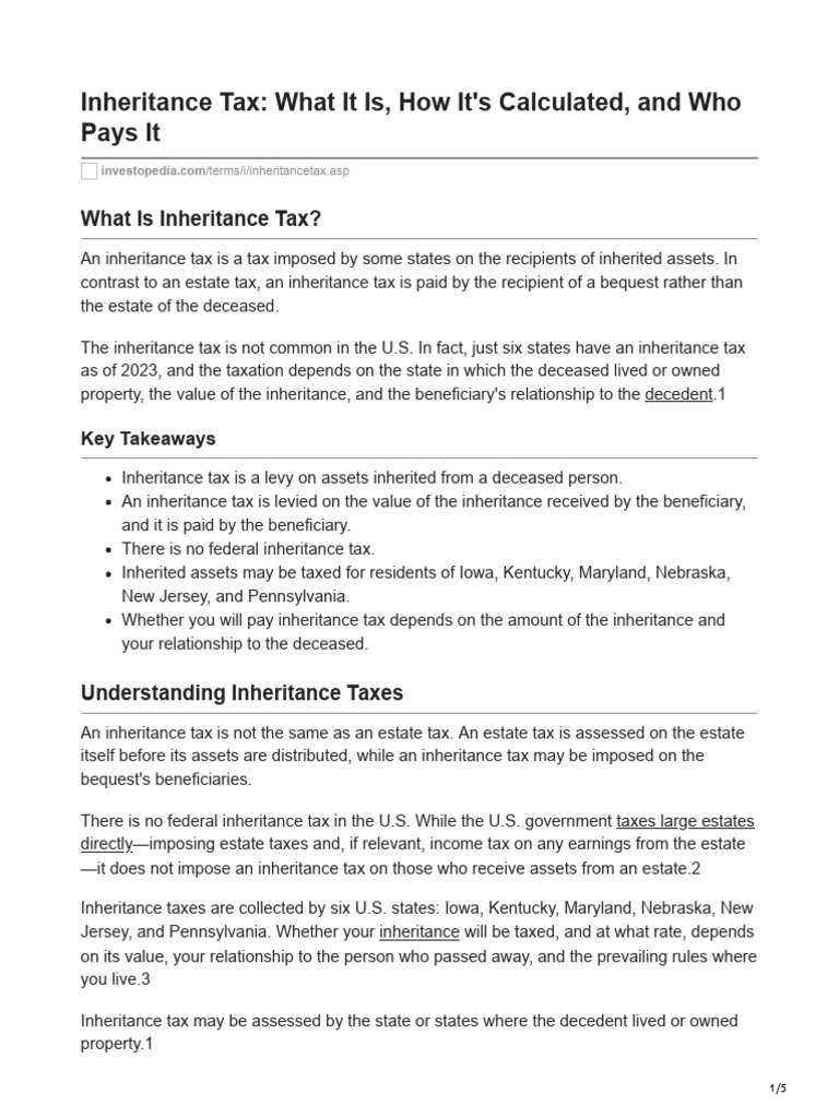 Inheritance Tax | PDF | Estate Tax In The United States | Taxes
