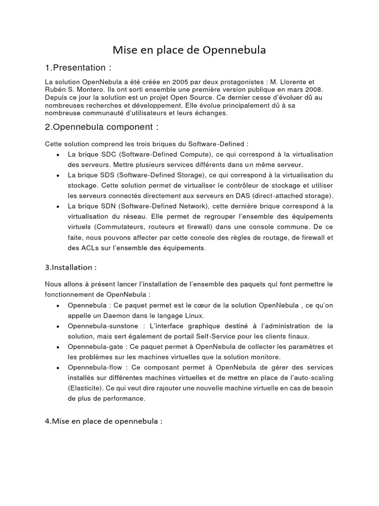 Mise en place d'OpenNebula | PDF