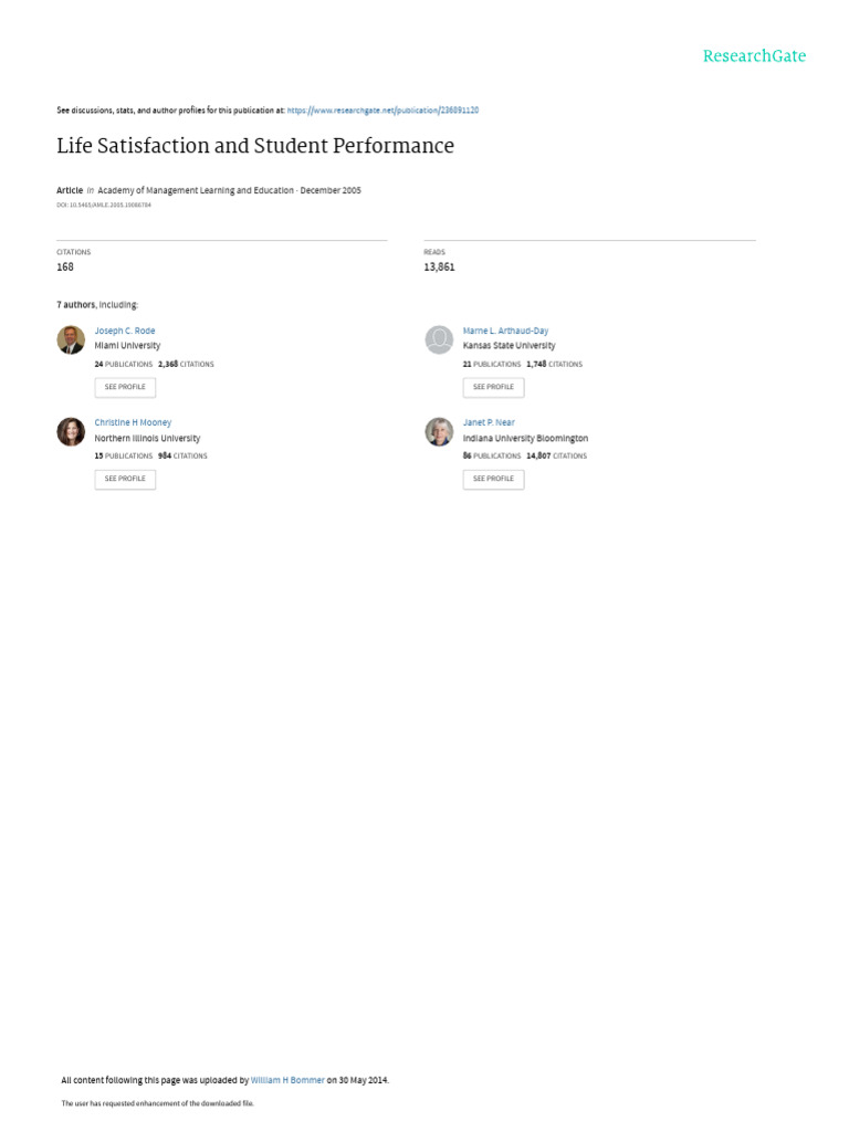 Life Satisfaction and Student Performance: Academy of Management ...