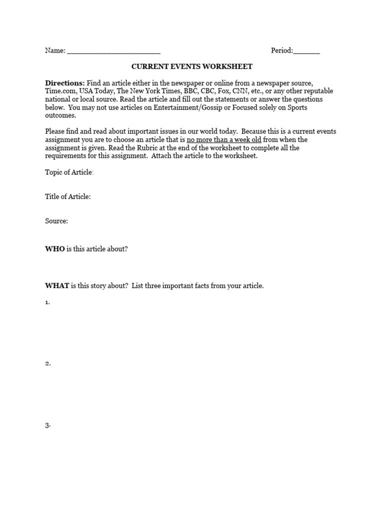 Current Event Worksheet 1.0 | PDF