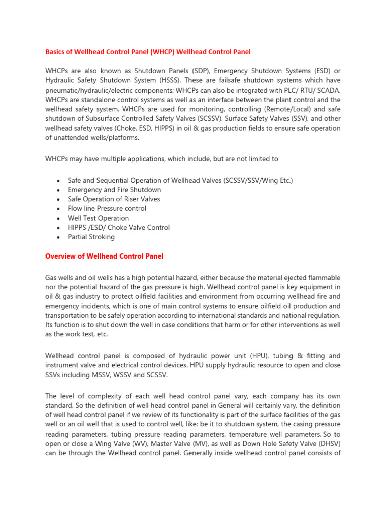Basics of Wellhead Control Panel | PDF | Valve | Pump