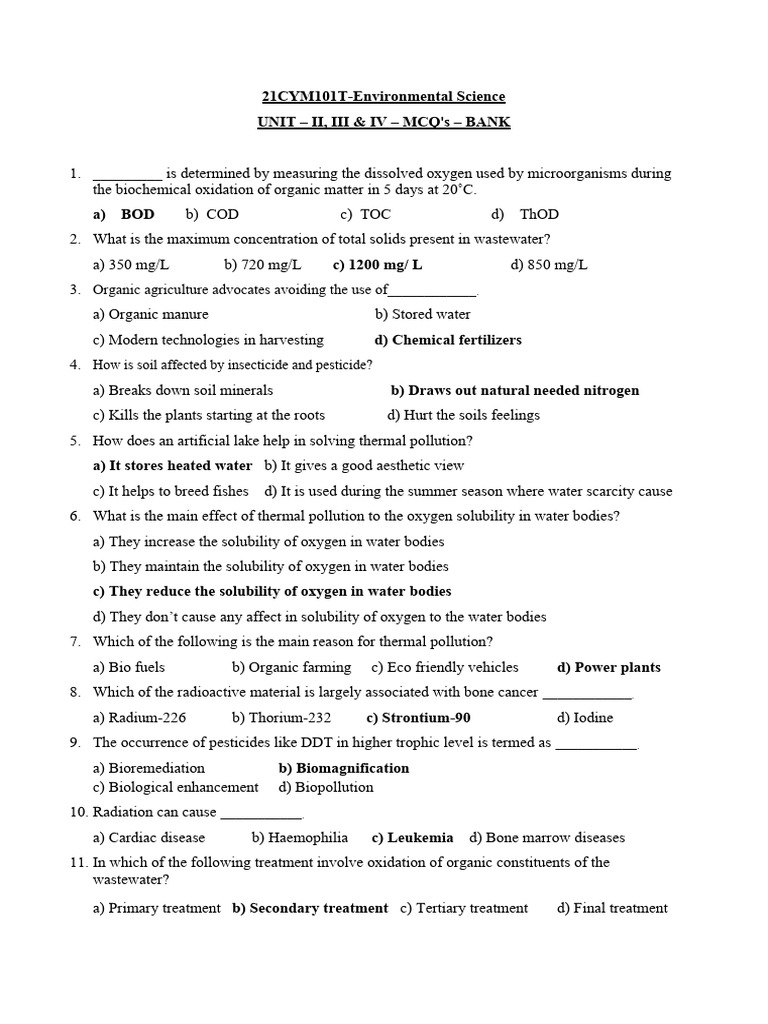 21CYM101T-EVS Module-2,3 & 4 (MCQS) | PDF | Sewage Treatment | Municipal Solid Waste