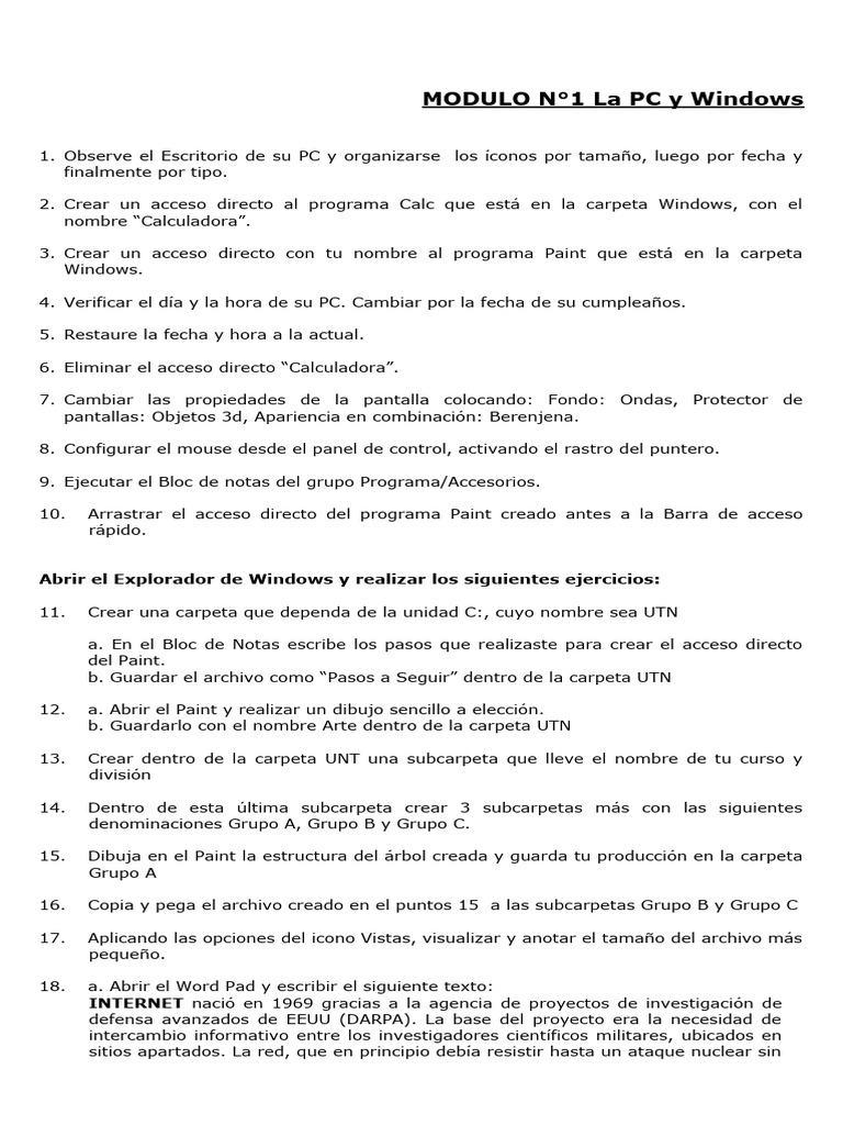 Ejercicios M+ Dulo N - 1 Win y Archivos | PDF | Archivo de computadora ...