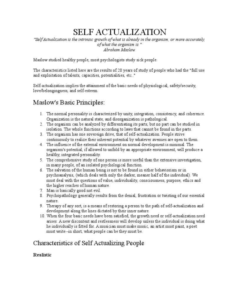 Self Actualization | PDF | Self Actualization | Action (Philosophy)