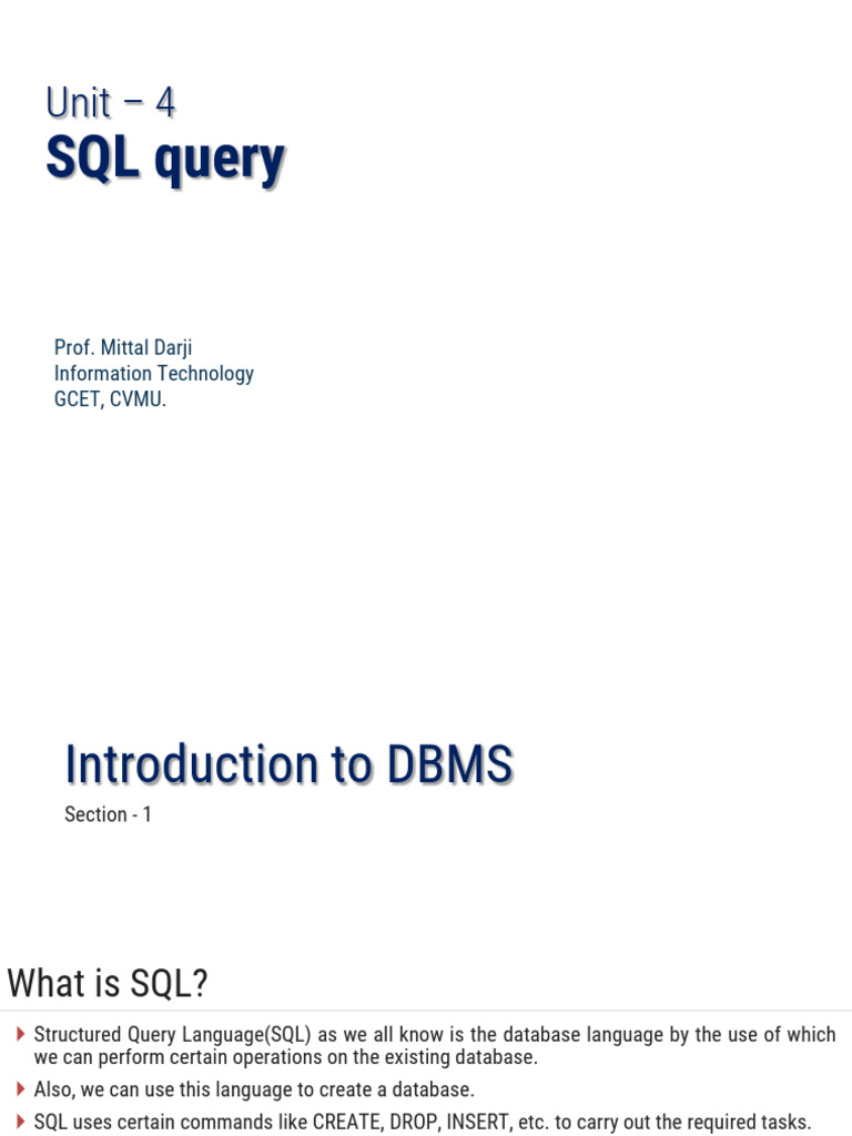 DBMS Unit 4 | PDF | Sql | Databases
