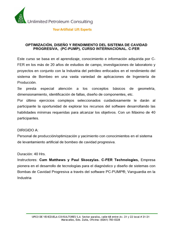 Optimización, Diseño Y Rendimiento Del Sistema de Cavidad Progresiva, (Pc-Pump), Curso ...