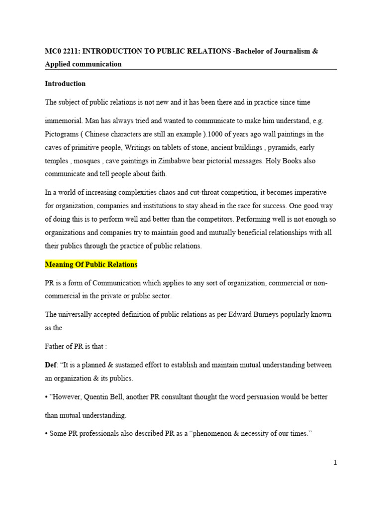 Dgrii Intro To PR Notes-MC0 2211 - Zenyewe | PDF | Public Relations ...