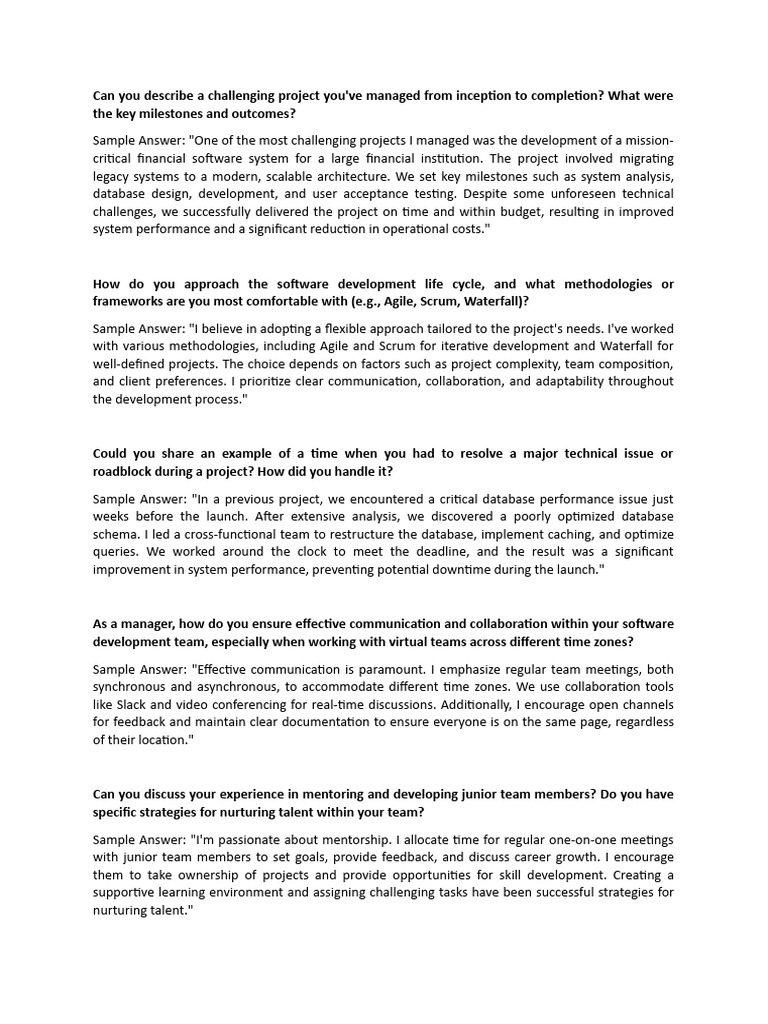 Can You Describe A Challenging Project You | PDF | Software Development ...