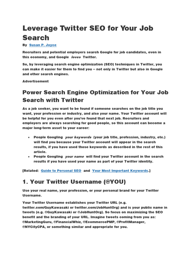 Optimize Twitter for Job Search Success | PDF | Search Engine ...