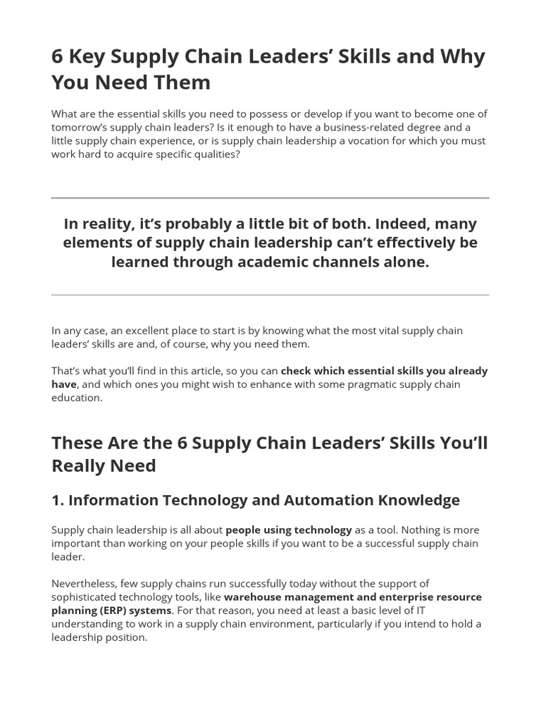 Essential Skills for Supply Chain Leaders | PDF | Negotiation | Leadership