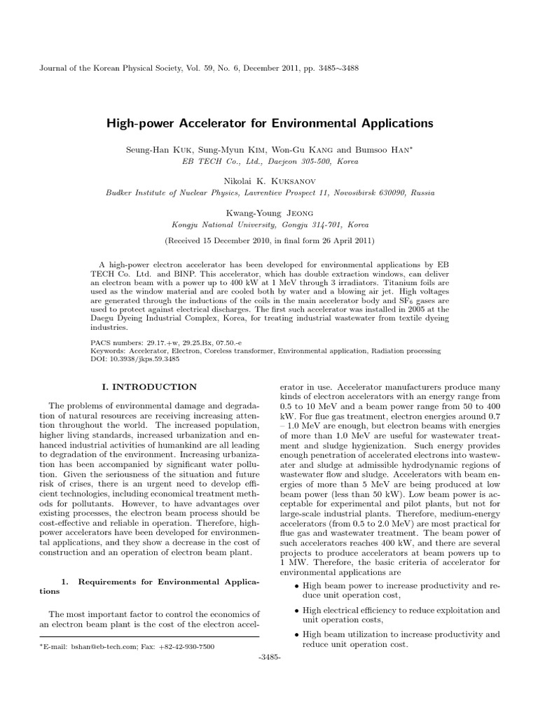 High-Power Accelerator For Environmental Applications | PDF | Particle Accelerator | Electron