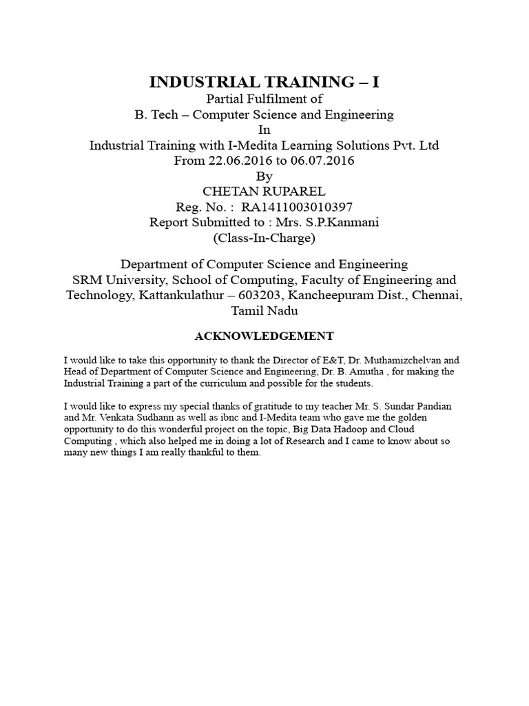 Industrial Training Report | PDF | Big Data | Cloud Computing