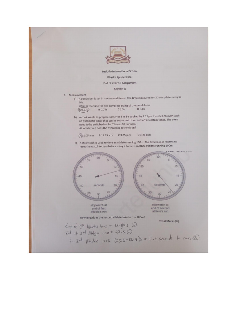 Year 10 Physics - End of Year Assignment - Memo | PDF