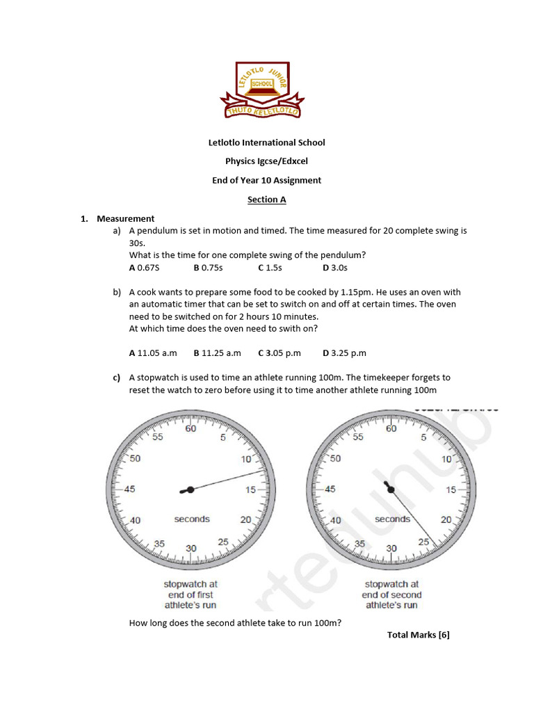 Year 10 Physics - End of Year Assignment | PDF | Force | Acceleration