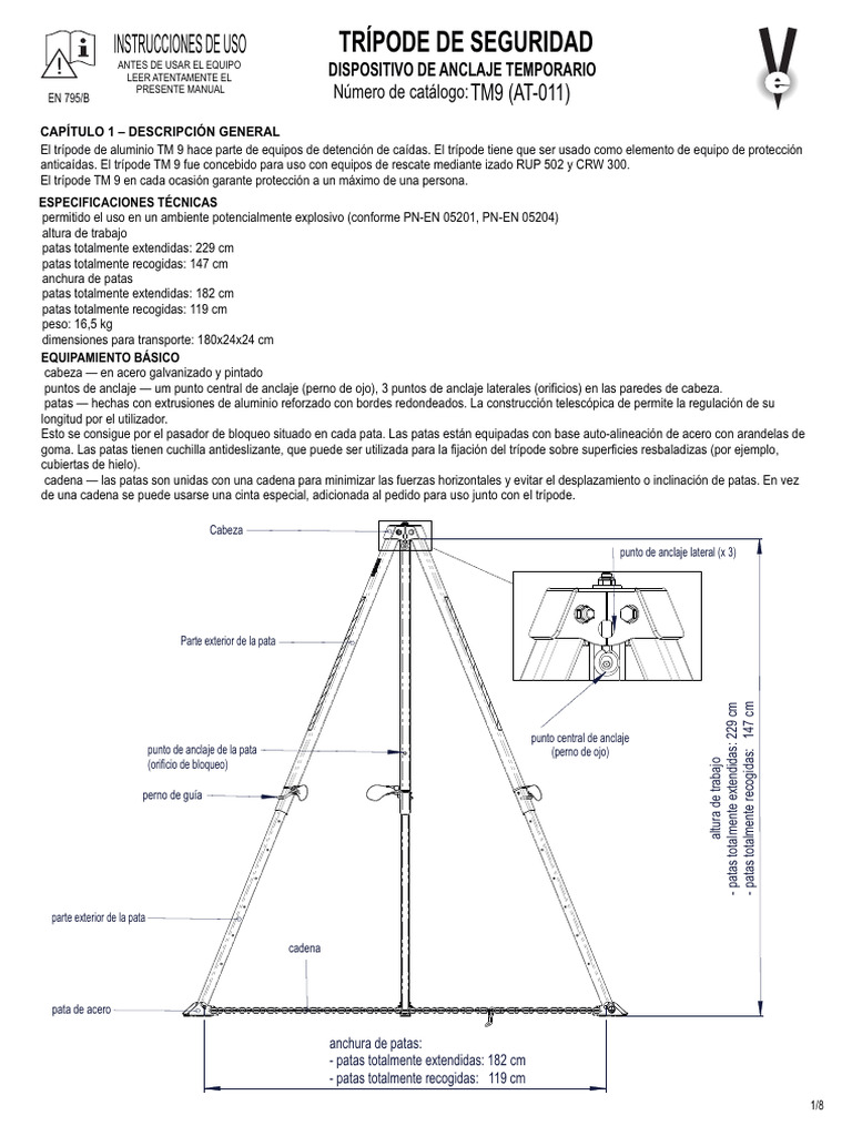 Uso y especificaciones del trípode TM 9 | PDF | Tornillo | El plastico