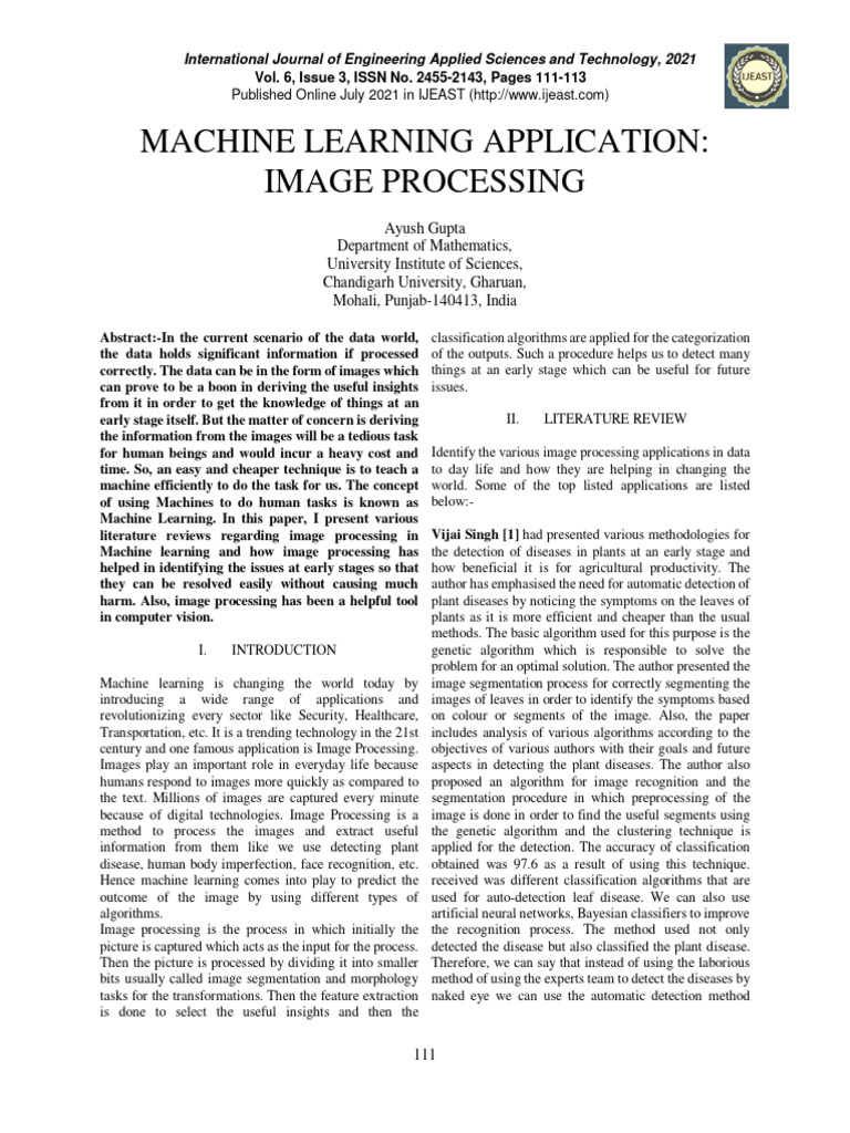 Machine Learning Application Image Processing | PDF | Machine Learning ...