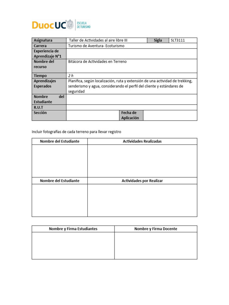 EA1 - Formato Bitácora de Actividades en Terreno | PDF