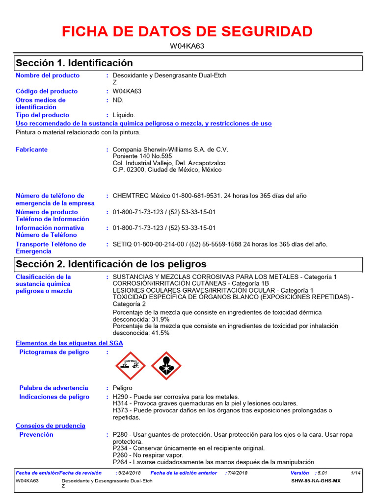 HDS - Desoxidante Desengrasante | PDF | Contaminación | Agua