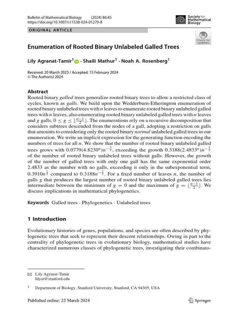 Enumeration of Rooted Binary Unlabeled Galled Tree | PDF | Phylogenetic ...