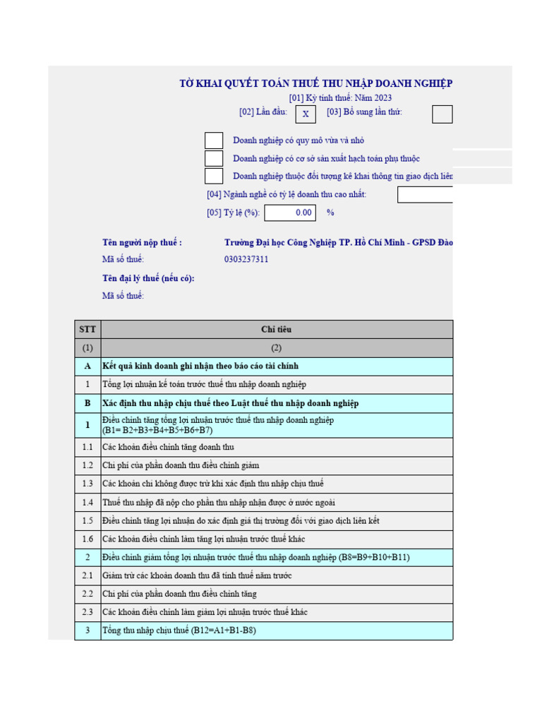 03 TNDN Quyet Toan Thue TNDN Nam Nam 2023 | PDF