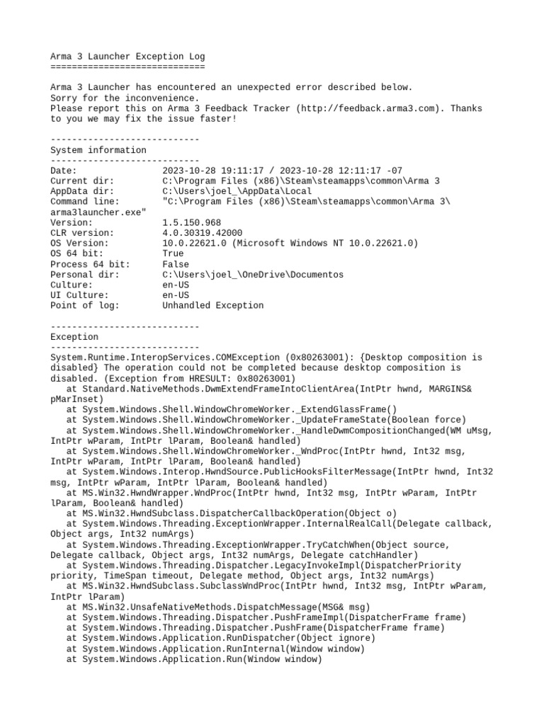 Arma3Launcher Exception 20231028T191117 | PDF | Microsoft Windows ...
