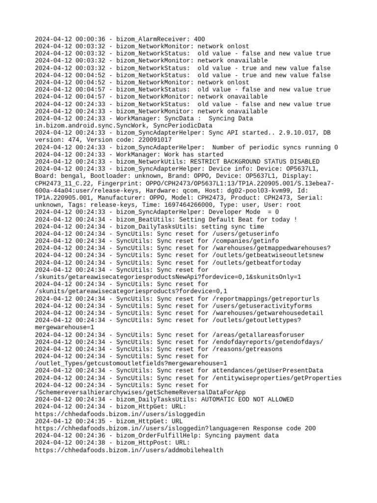 Network Sync Log Analysis | PDF | Java (Programming Language) | Android (Operating System)