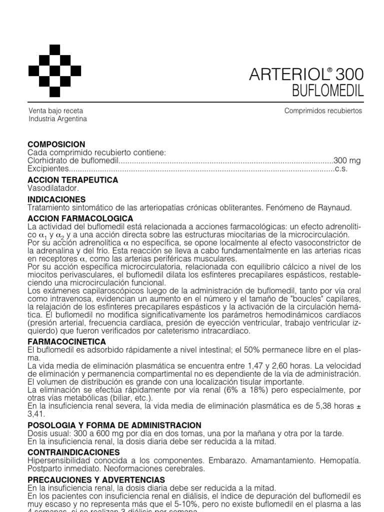 Arteriol - 300 BUFLOMEDIL | PDF | Vómitos | Benzodiazepinas