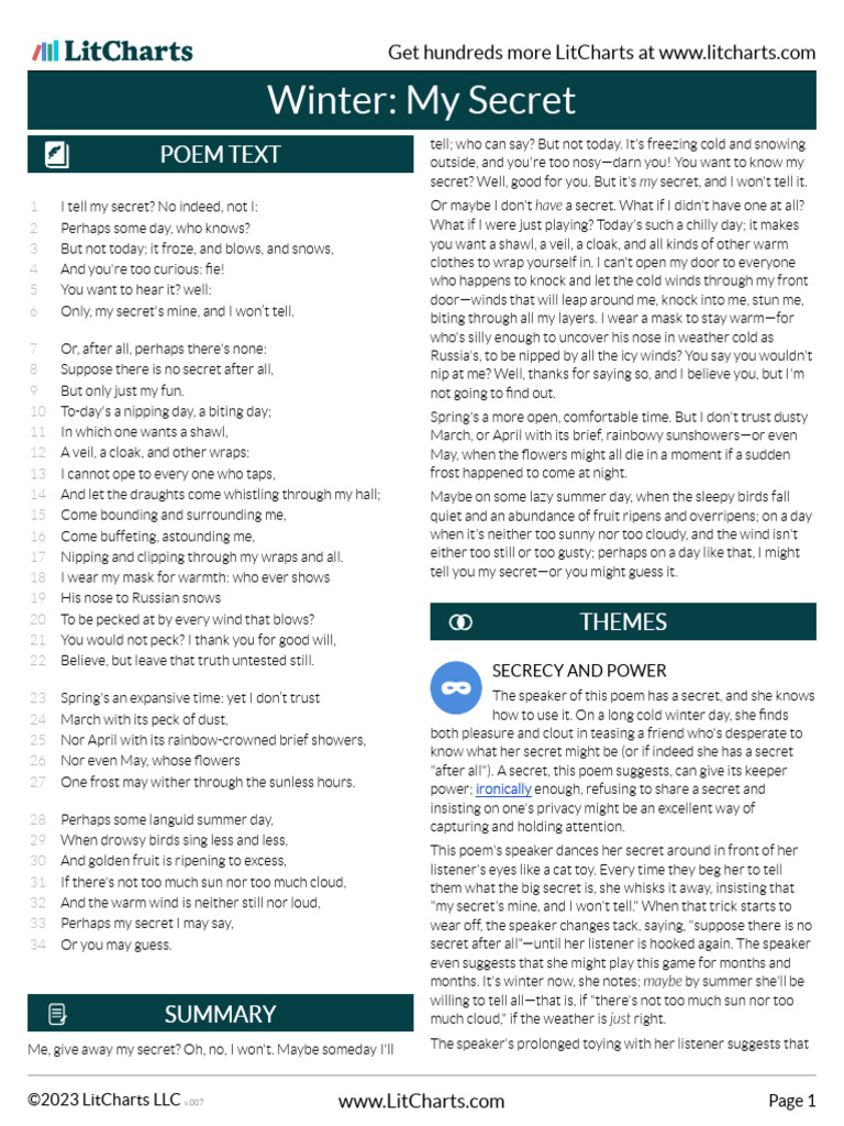 LitCharts-winter-my-secret | PDF | Poetry