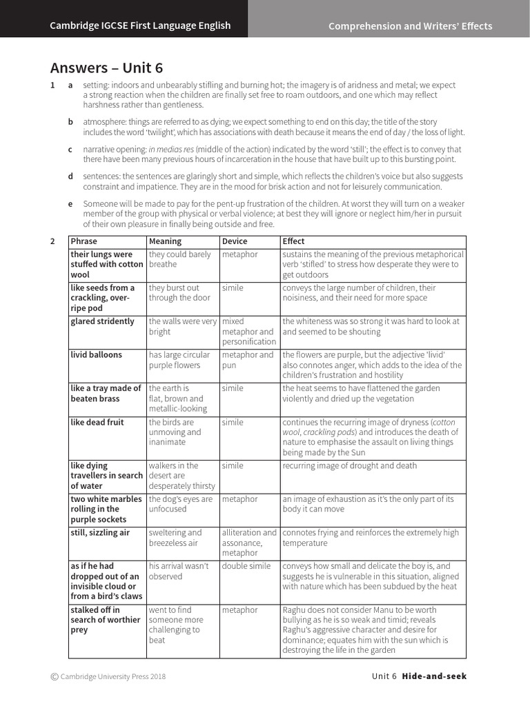 Answers Unit6 IGCSE FLE | PDF | Poetry