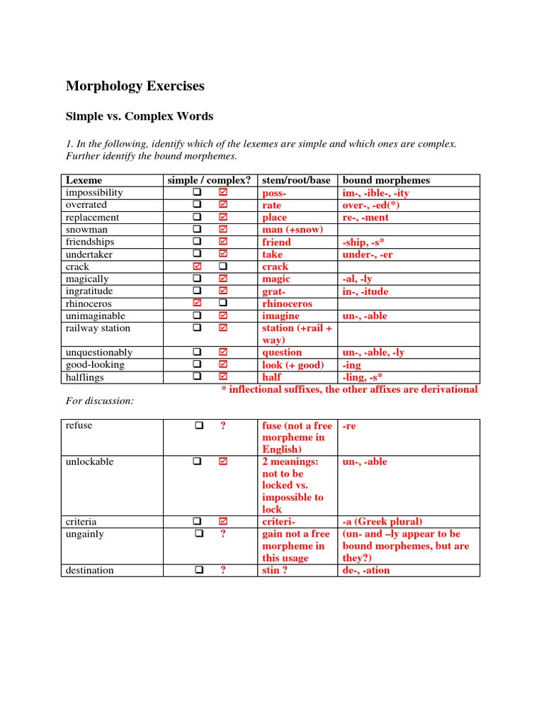 Morphology Exercises | Download Free PDF | Morphology (Linguistics) | Word
