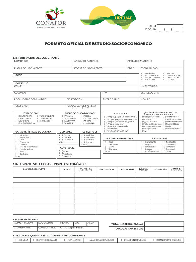 Formato de Estudio Socioeconómico | PDF