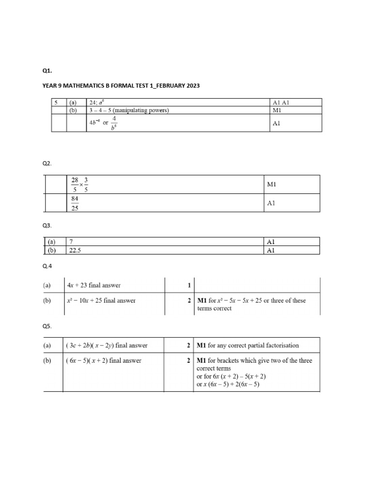 Year 10 - Igcse Edexcel Mathematics B - Formal Test 1 - Memo | PDF
