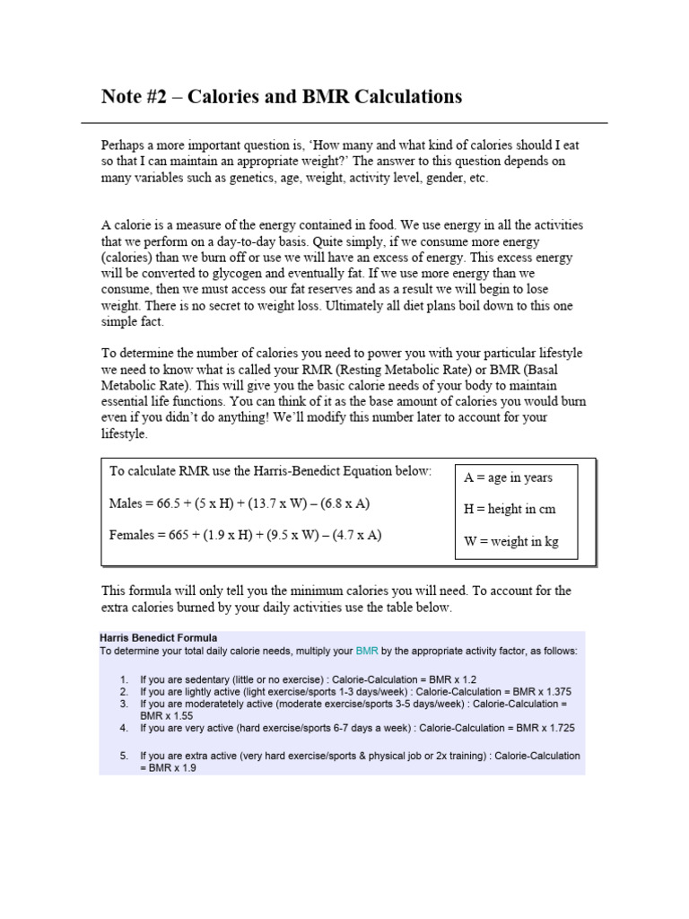 BMR & Calorie Needs Calculation Guide | PDF | Nutrition | Diet & Nutrition