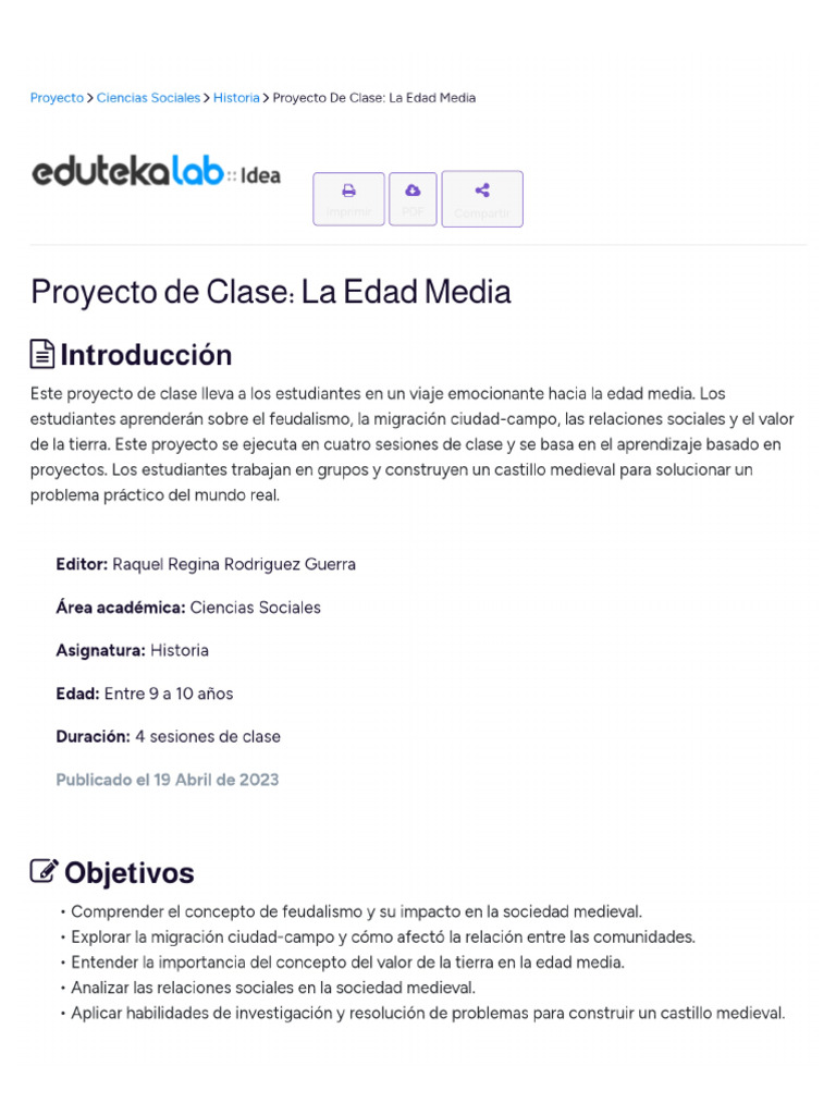 Proyecto de Clase - La Edad Media | PDF