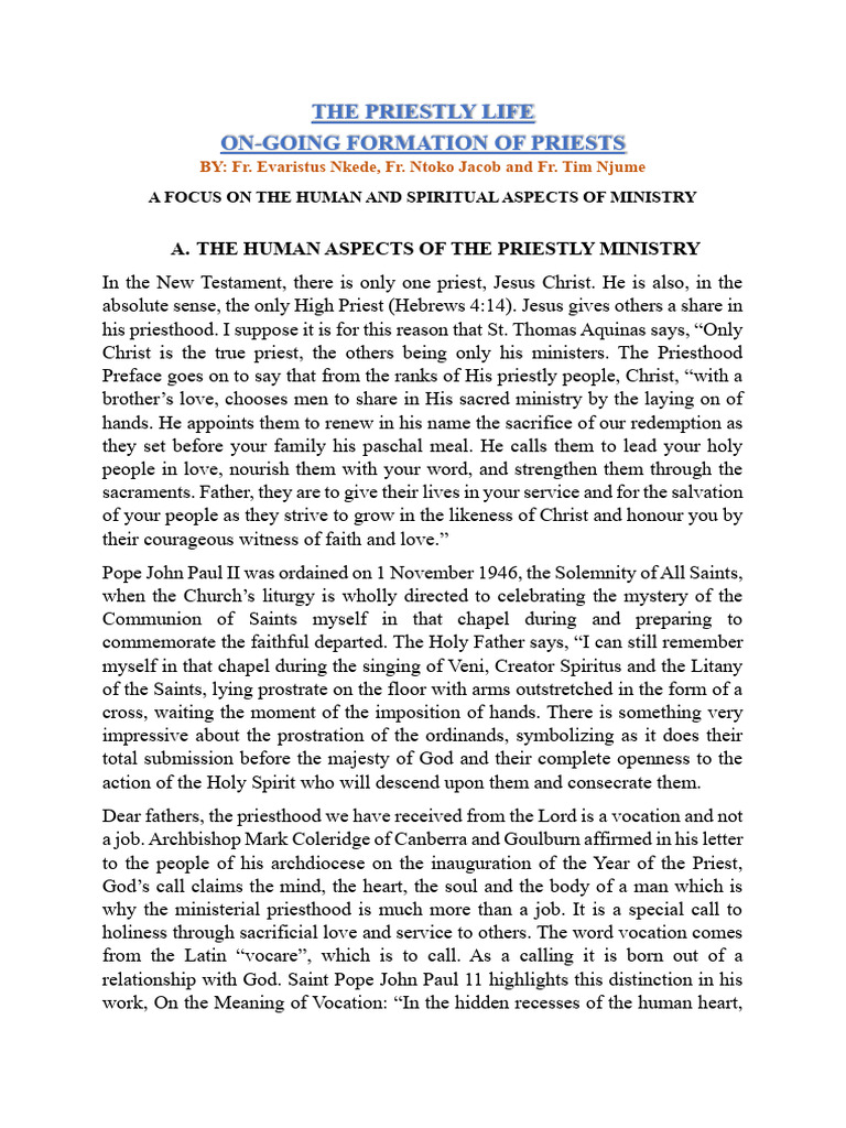 Priestly Life - On Going Formation | PDF | Prayer | Priest