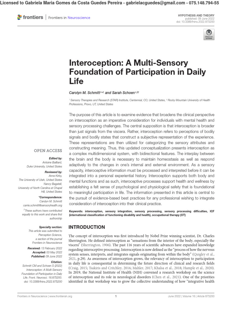 Interoception's Role in Daily Life | PDF | Perception | Senses