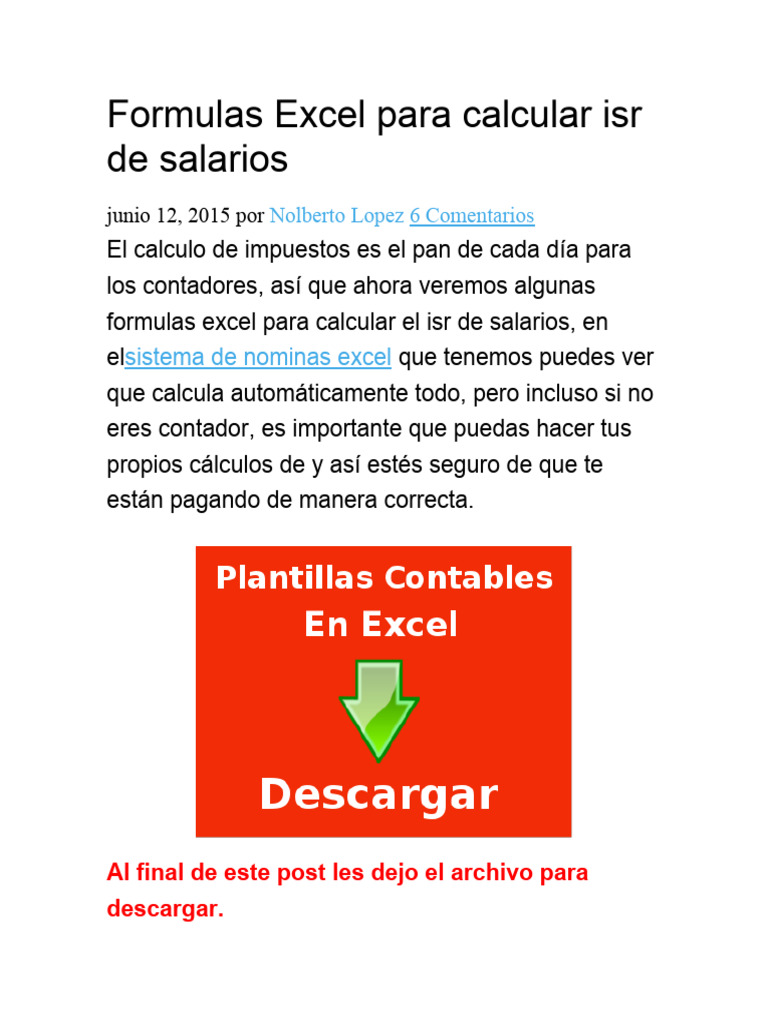 Fórmulas Excel para Calcular ISR Salarios | PDF