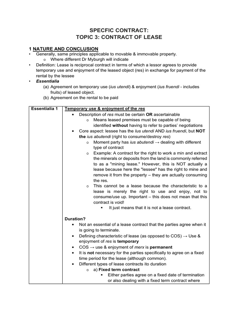 Specific Contracts (2023) - Topic 3 - Contract of Lease | PDF | Lease ...