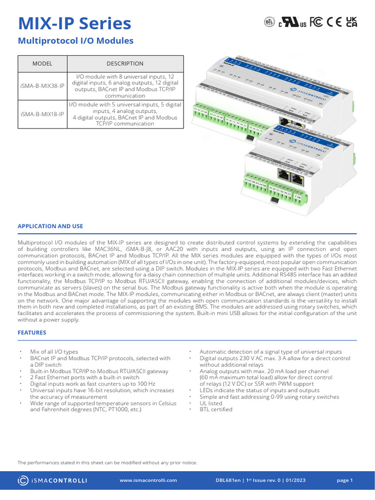iSMA-B-MIX-IP Datasheet DBL681en V1.0 | PDF | Usb | Computer Engineering