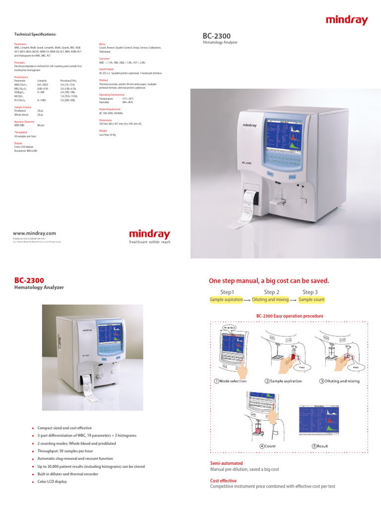 Mindray BC 2300 Product Brochure En_in (50x20) | PDF | Hematology ...