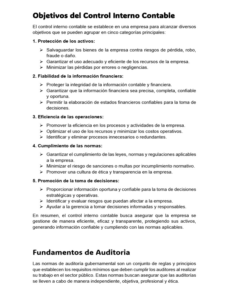 Objetivos Del Control Interno Contable | PDF | Auditoría | Business
