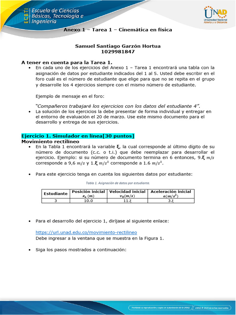 Anexo 1 - Tarea 1 - Samuel Garzon | PDF | Cinemática | Física
