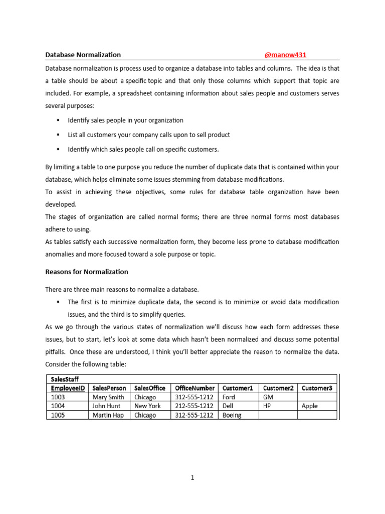 Database Normalization | PDF | Table (Database) | Databases Database Normalization | PDF | Table (Database) | Databases