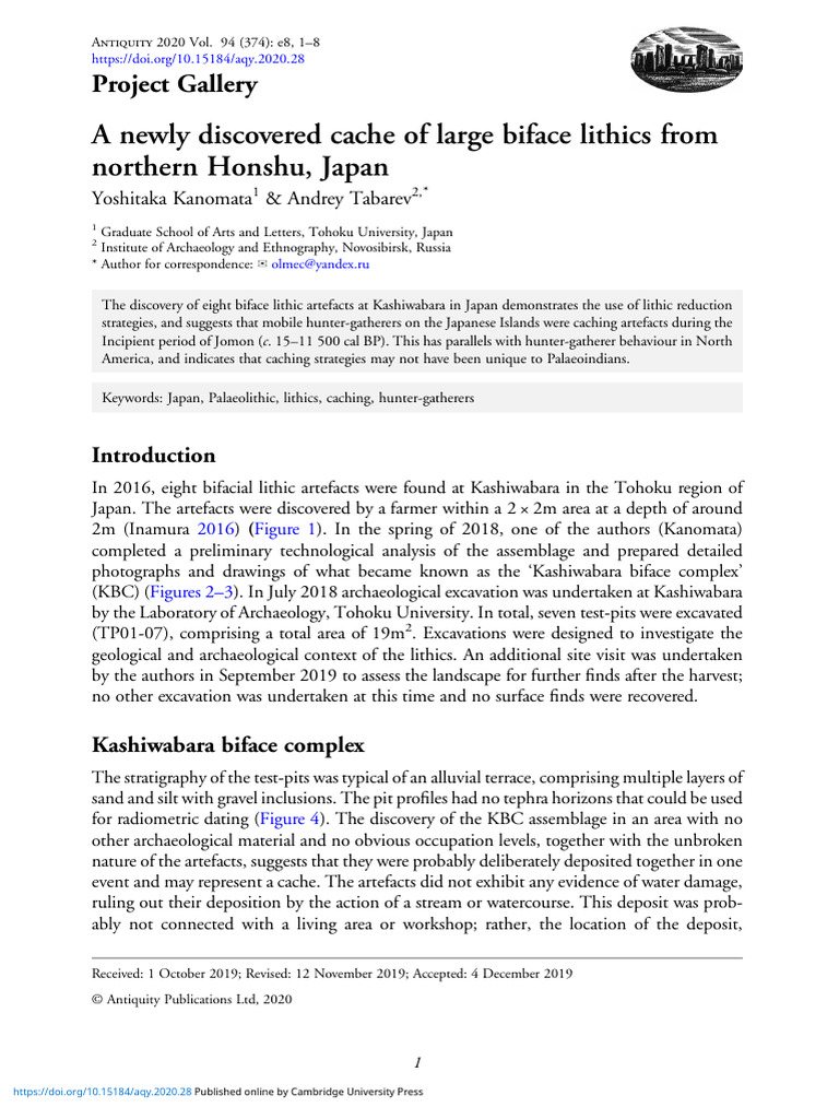 A Newly Discovered Cache of Large Biface Lithics From Northern Honshu ...