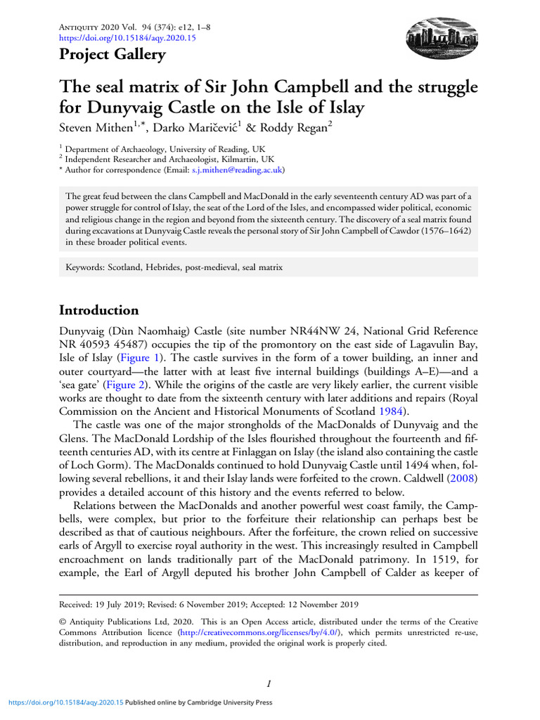 The Seal Matrix of Sir John Campbell and The Struggle For Dunyvaig Castle On The Isle of Islay | PDF