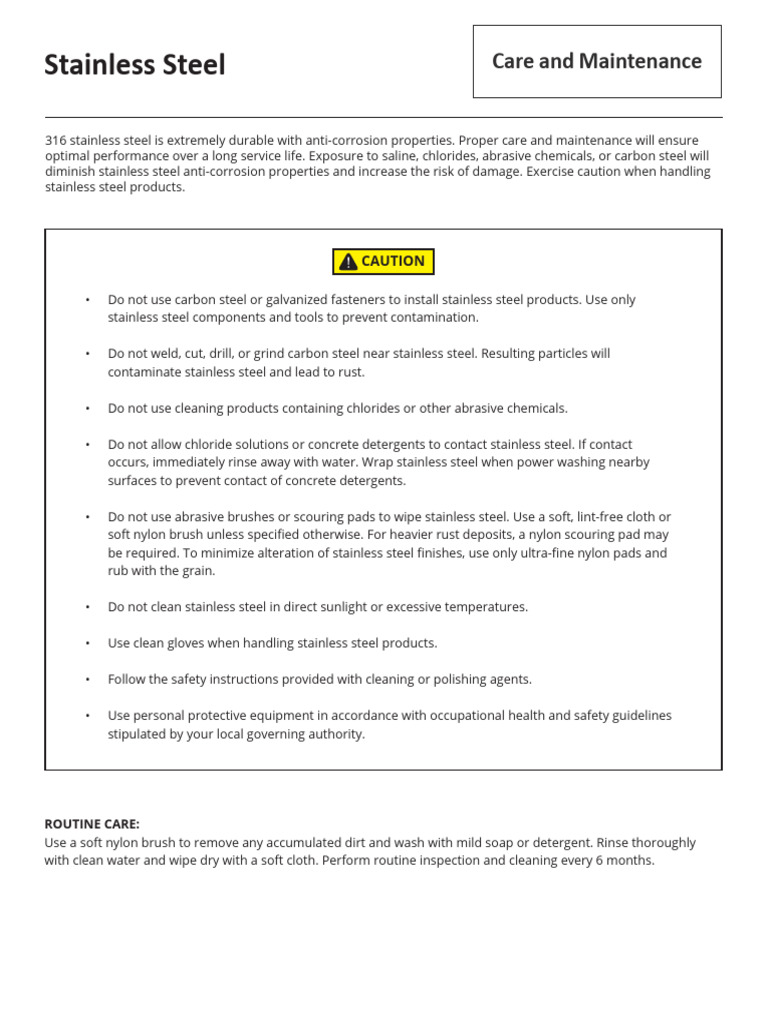 Stainless Steel Care and Maintenance | PDF | Stainless Steel | Steel