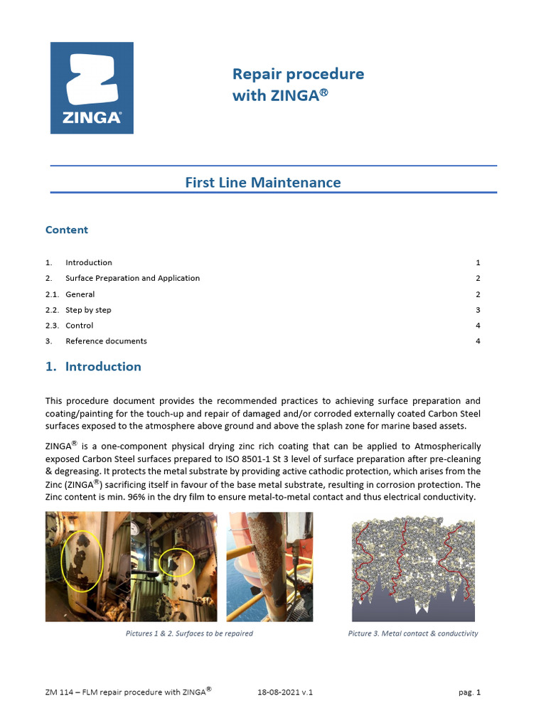 Instructions For Doing First Line Maintenance With ZINGA. | PDF | Corrosion | Materials